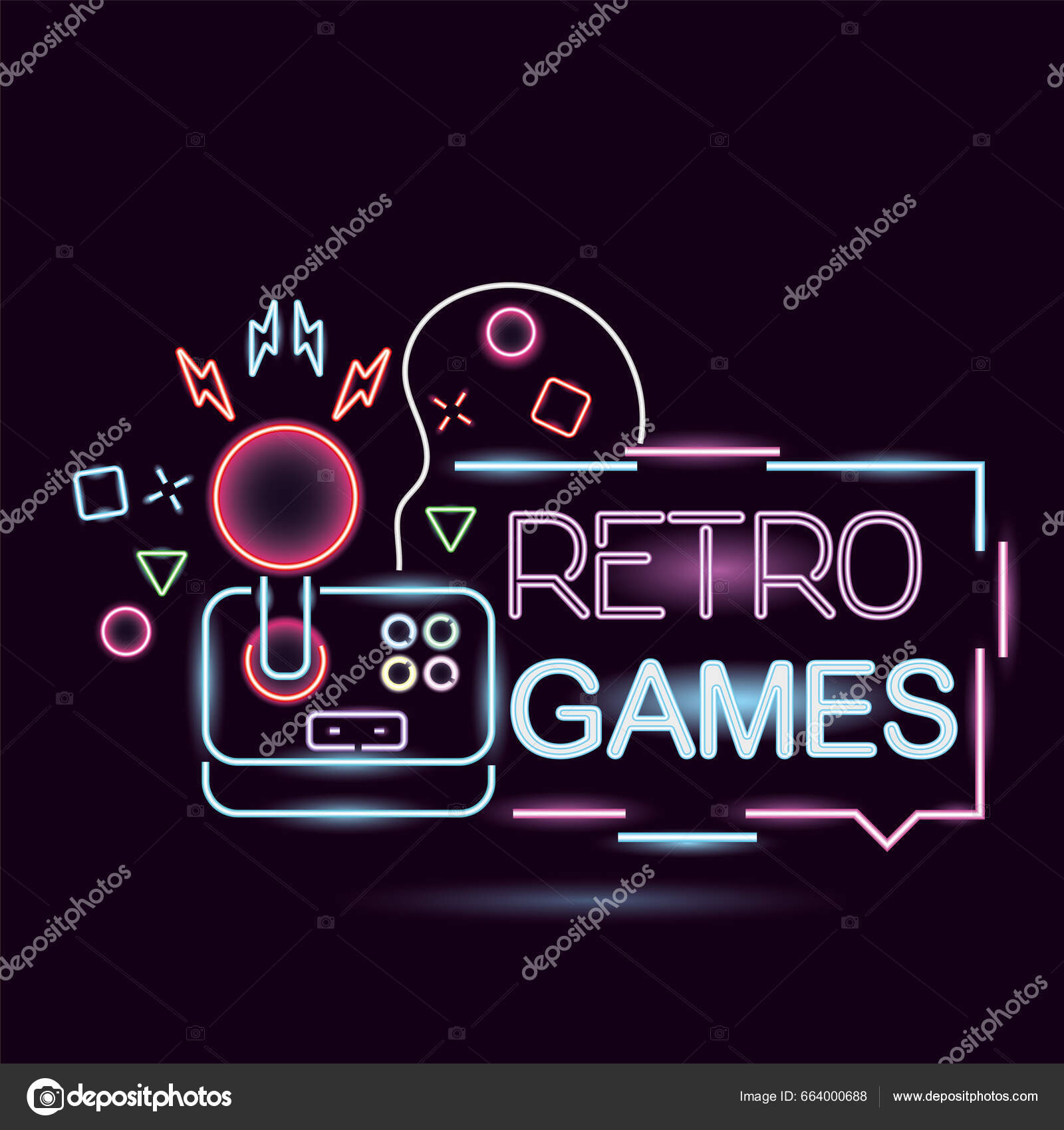 Color Retro Juego Neón Anuncio Vector Ilustración Vector de Stock de ...