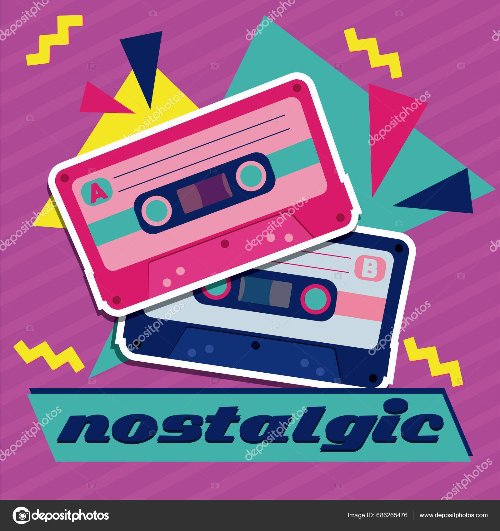 Retro Nostalgic Background Pair Cassettes Vector Illustration Stock ...