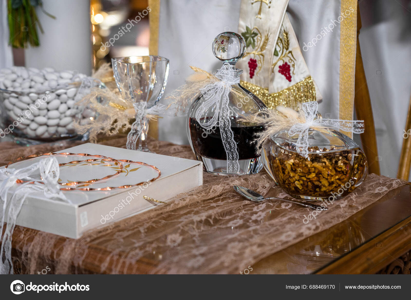 Greek Wedding Ceremony Set Church Stefana Wedding Crowns Carafe Red ...