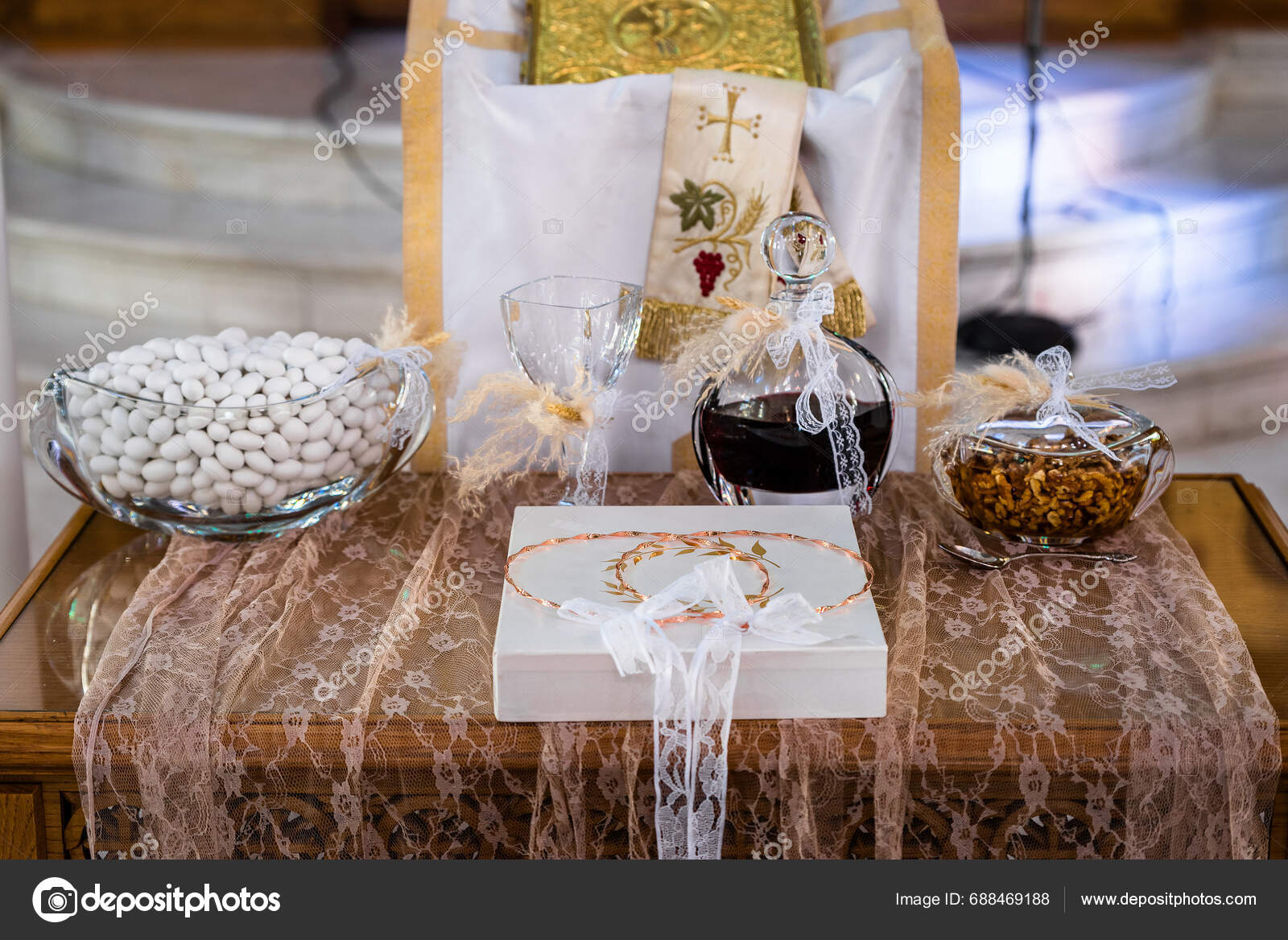 Greek Wedding Ceremony Set Church Stefana Wedding Crowns Carafe Red ...