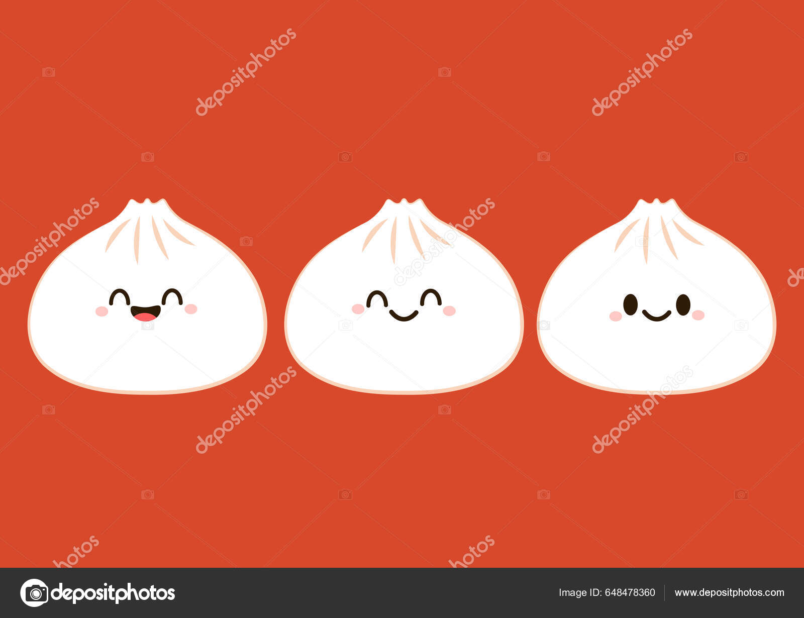 Cute Dim Sum Character Traditional Chinese Dumplings Funny Smiling Faces Stock Vector By