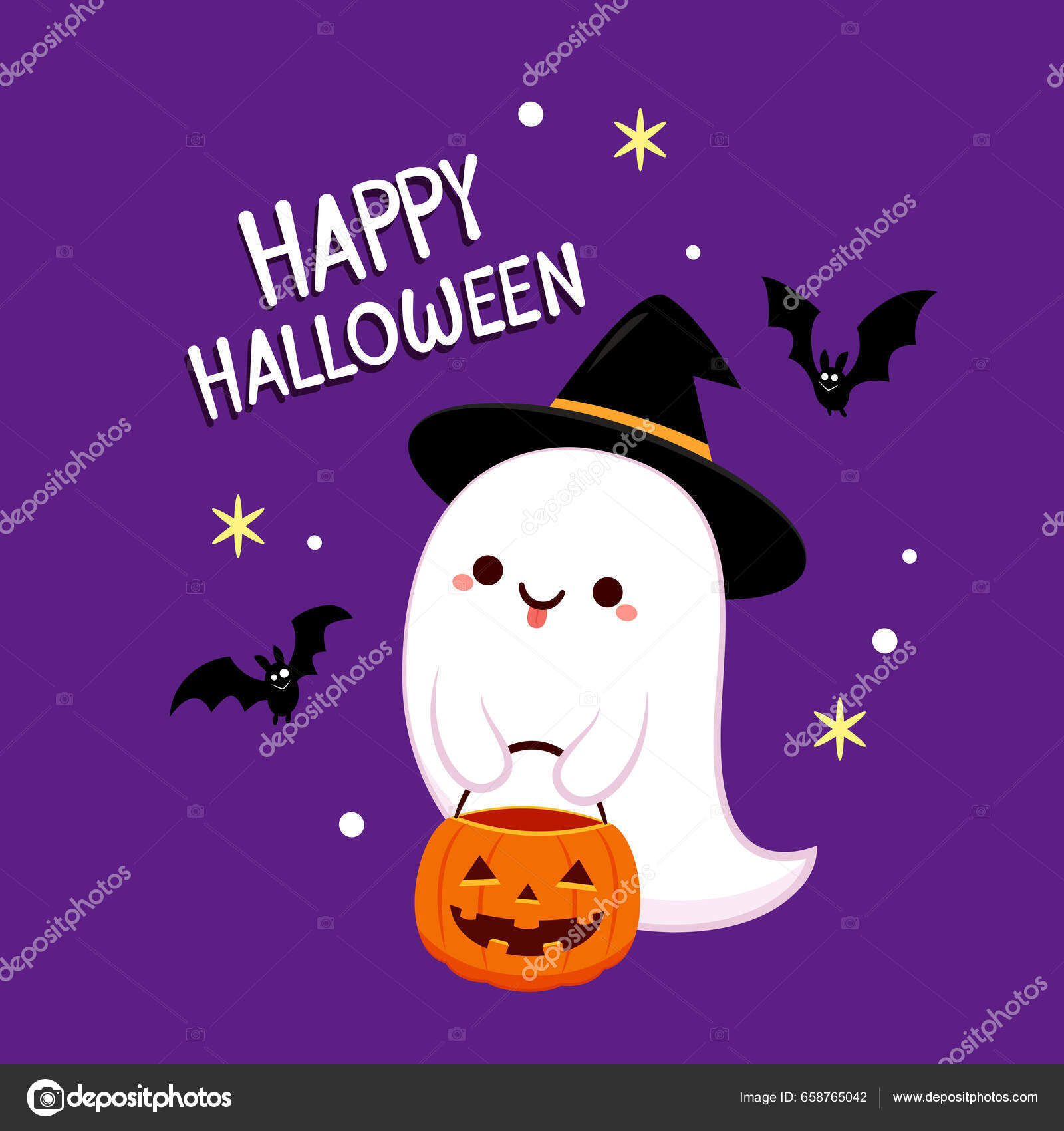Happy Halloween Party Greeting Card Cute Ghost Holidays Cartoon ...