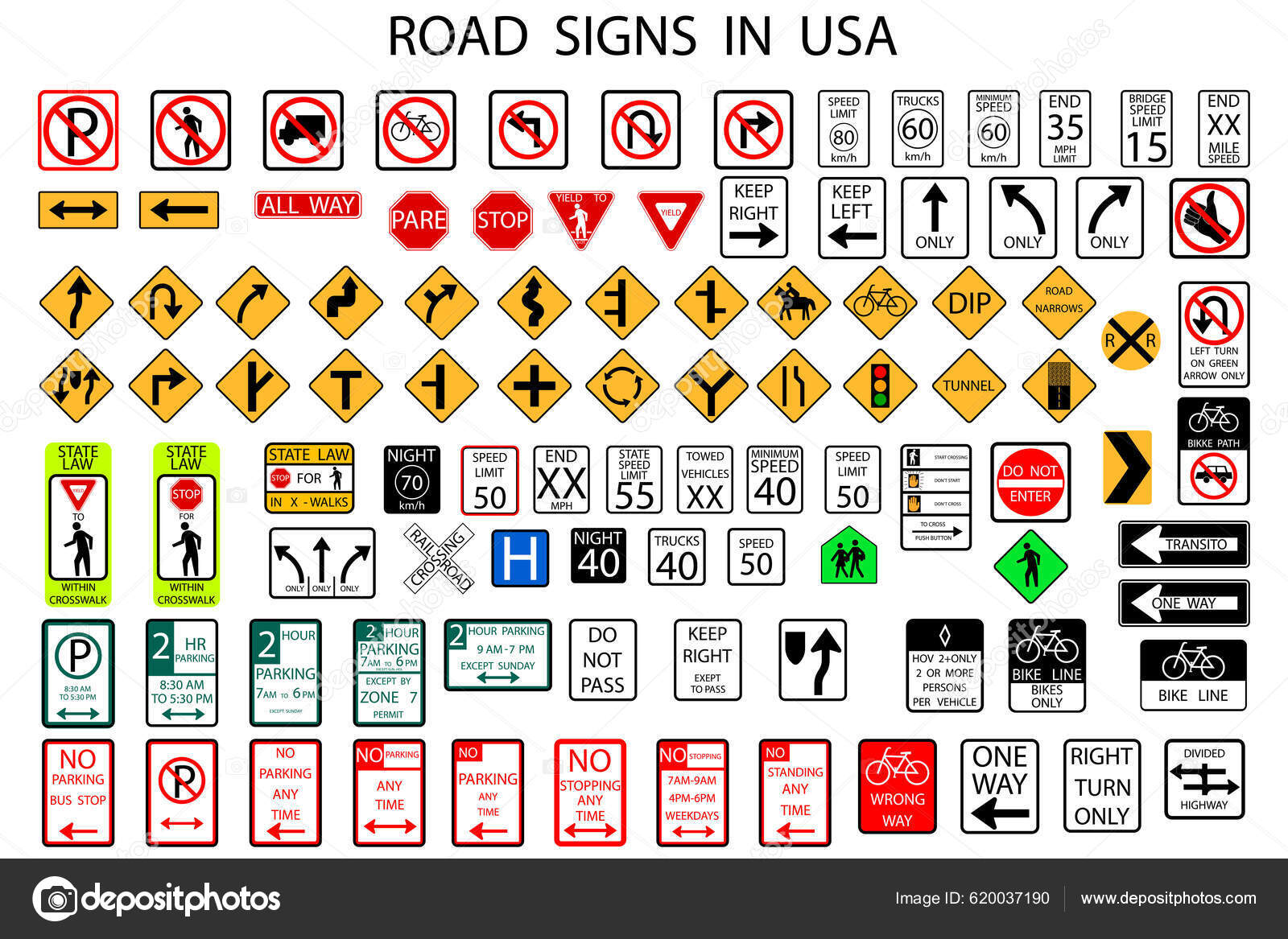 Road Signs American Style Road Trip Vector Illustration Stock Image Stock Vector by ...