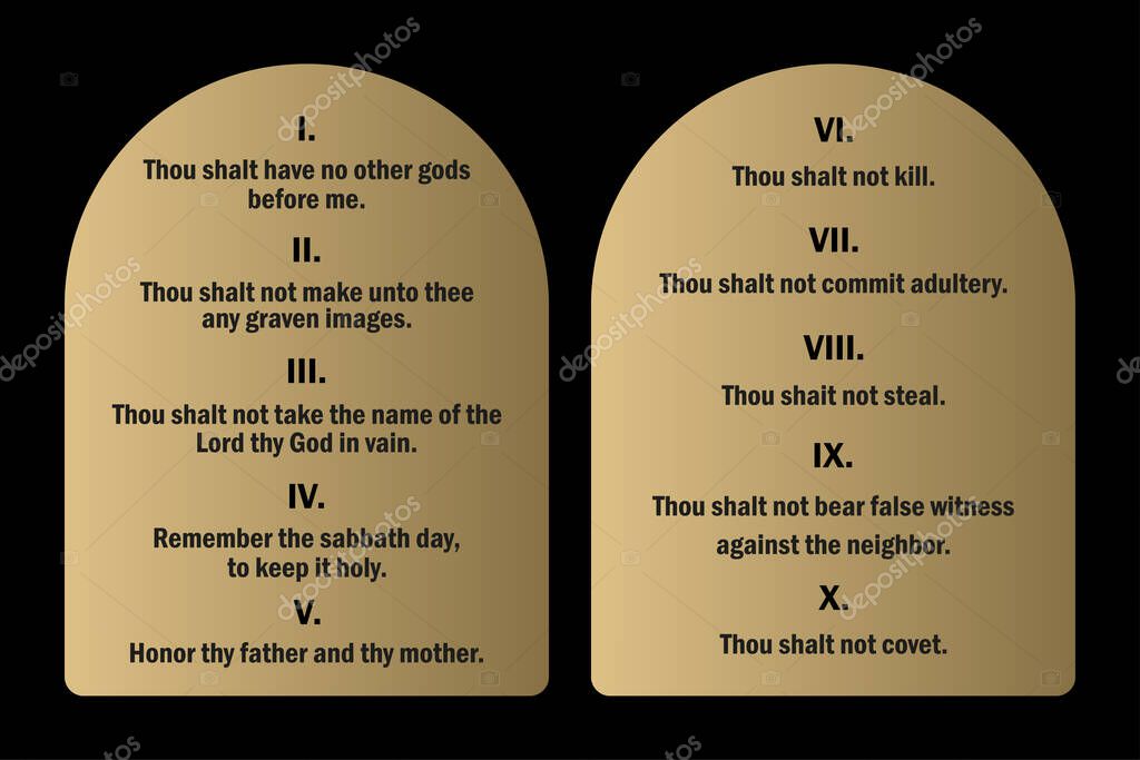 Tablas de piedra con los diez mandamientos de Dios en inglés ...