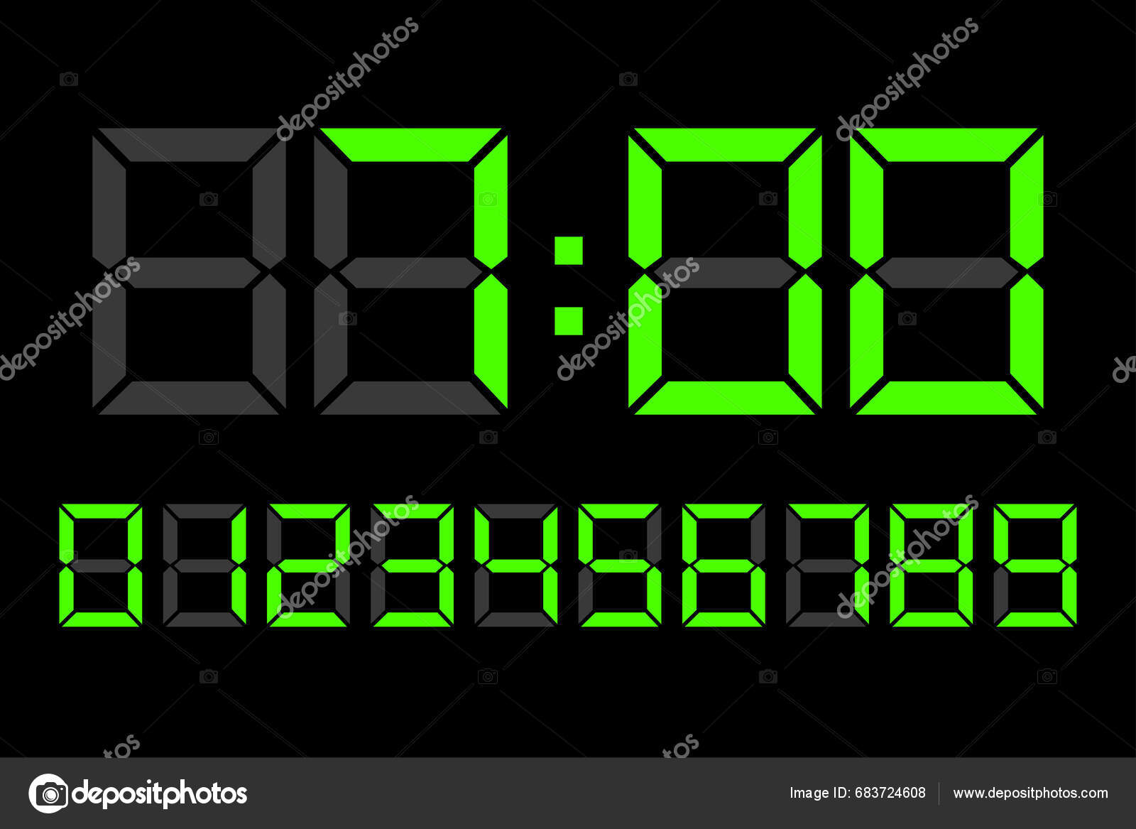 Light Green Digital Led Numbers Digital Clock Number Set Vector Stock ...