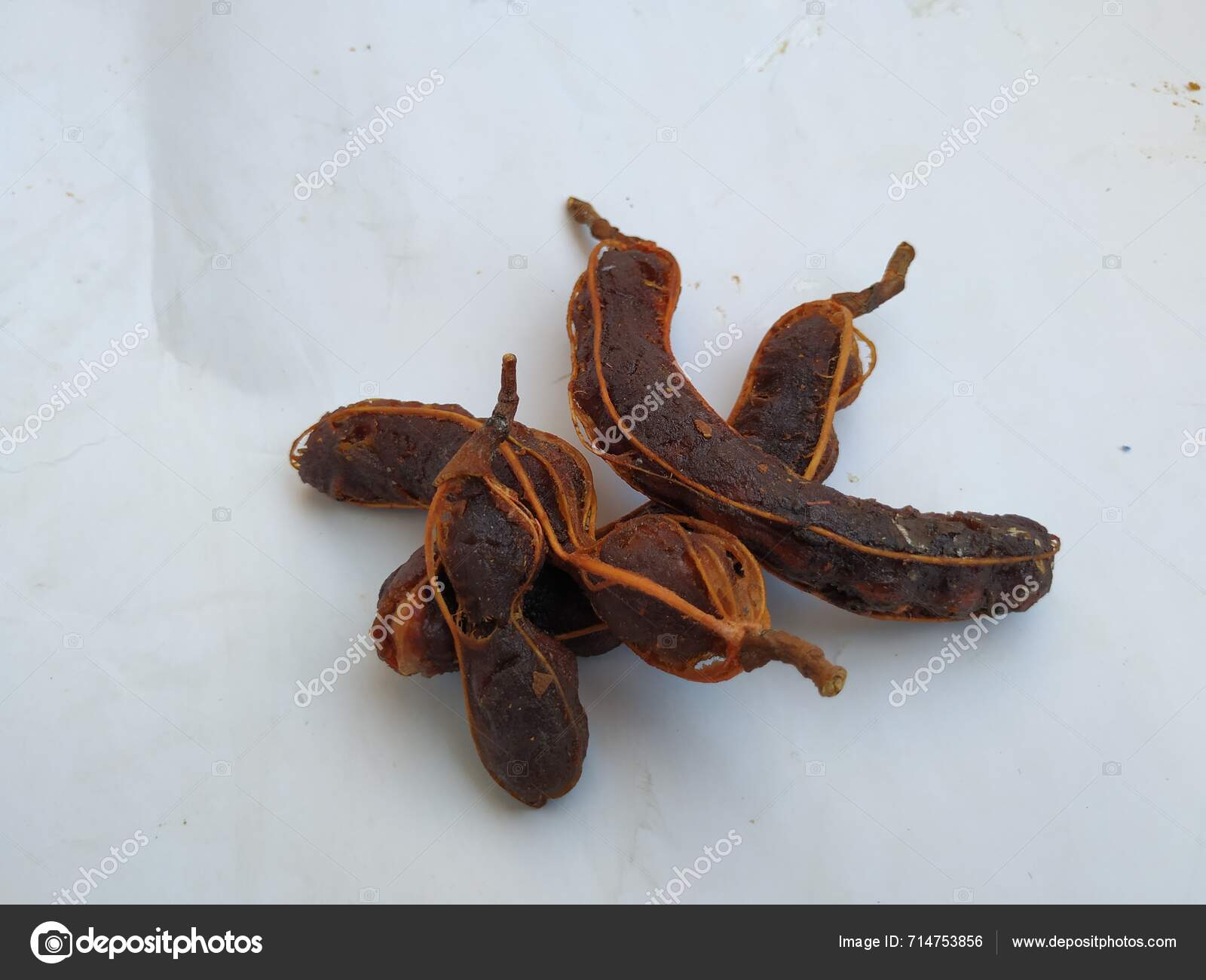 Closeup Tropical Tamarind Fruit Peeled Shell Visible Seeds Inner Pulp ...