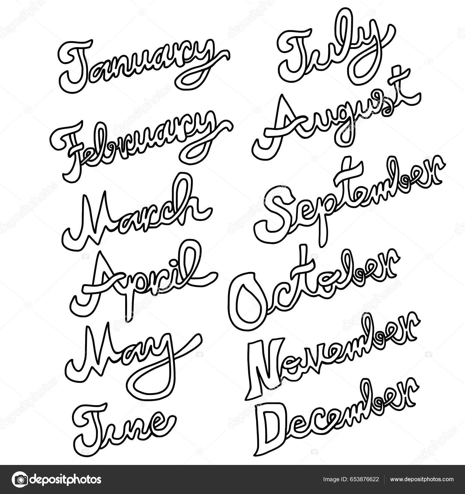 Month Handwriting Word Retro Style Cartoon Vector Illustration Stock ...