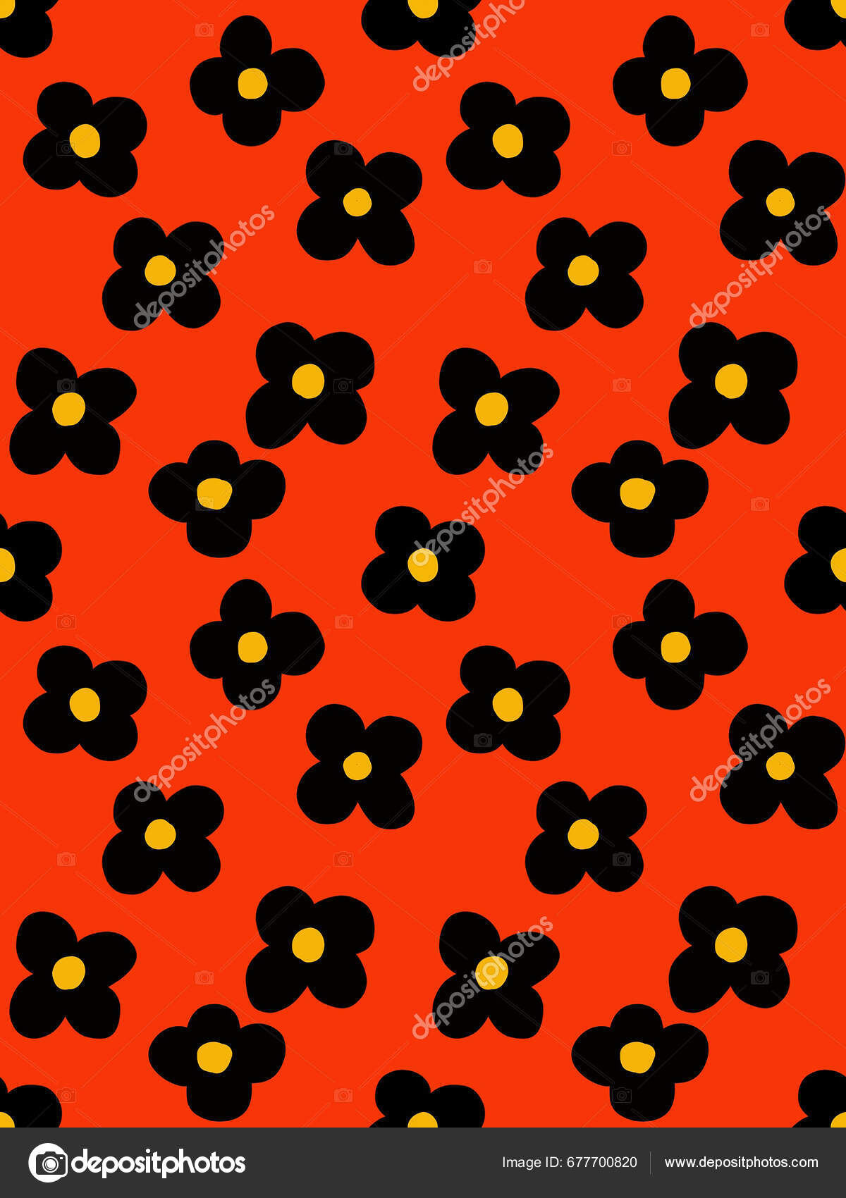 Seamless Pattern Black Yellow Flowers Red Background — Stock Photo ...