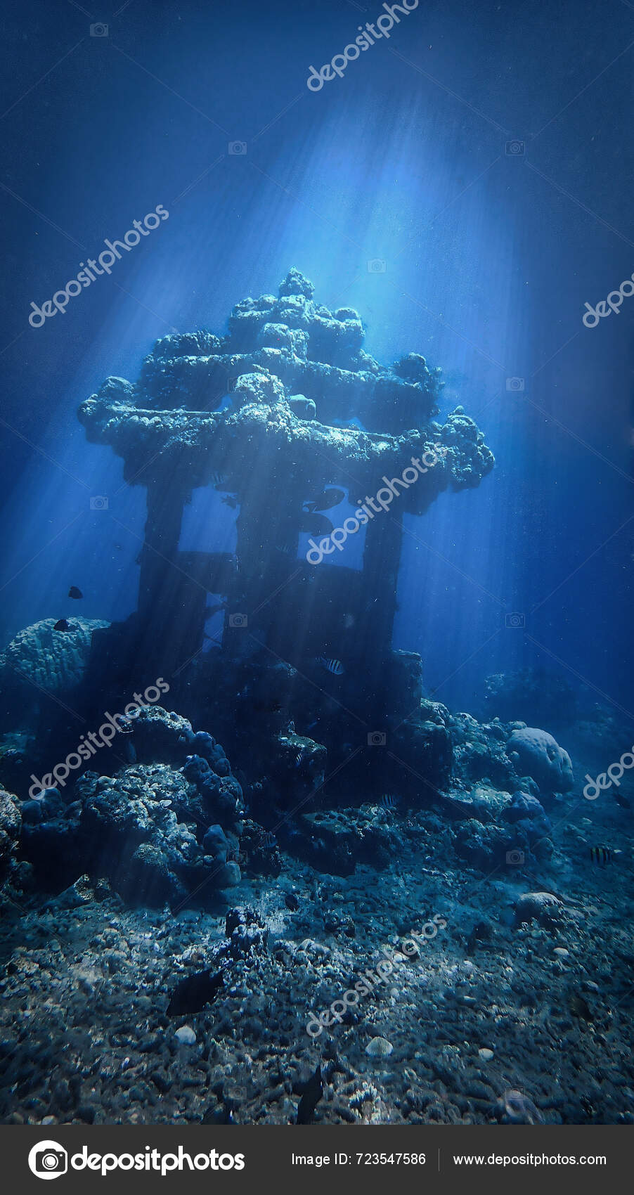 Underwater Photo Hindu Temple Rays Light Coral Reef Bali Indonesia ...