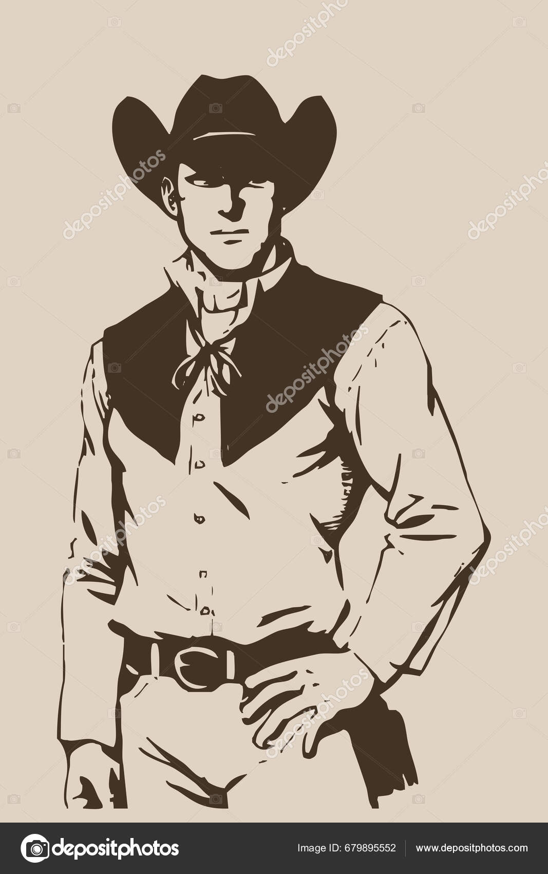 Cowboy Fictional Character Line Art Logo Design Use Graphics Shirt ...