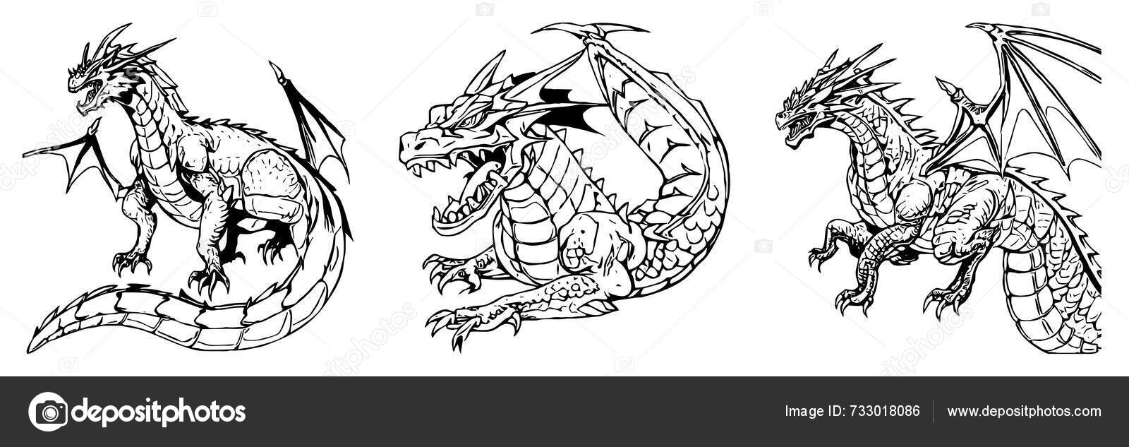 Dragon Line Art Logo Design Use Graphics Shirt Print Tattoo — Stock ...