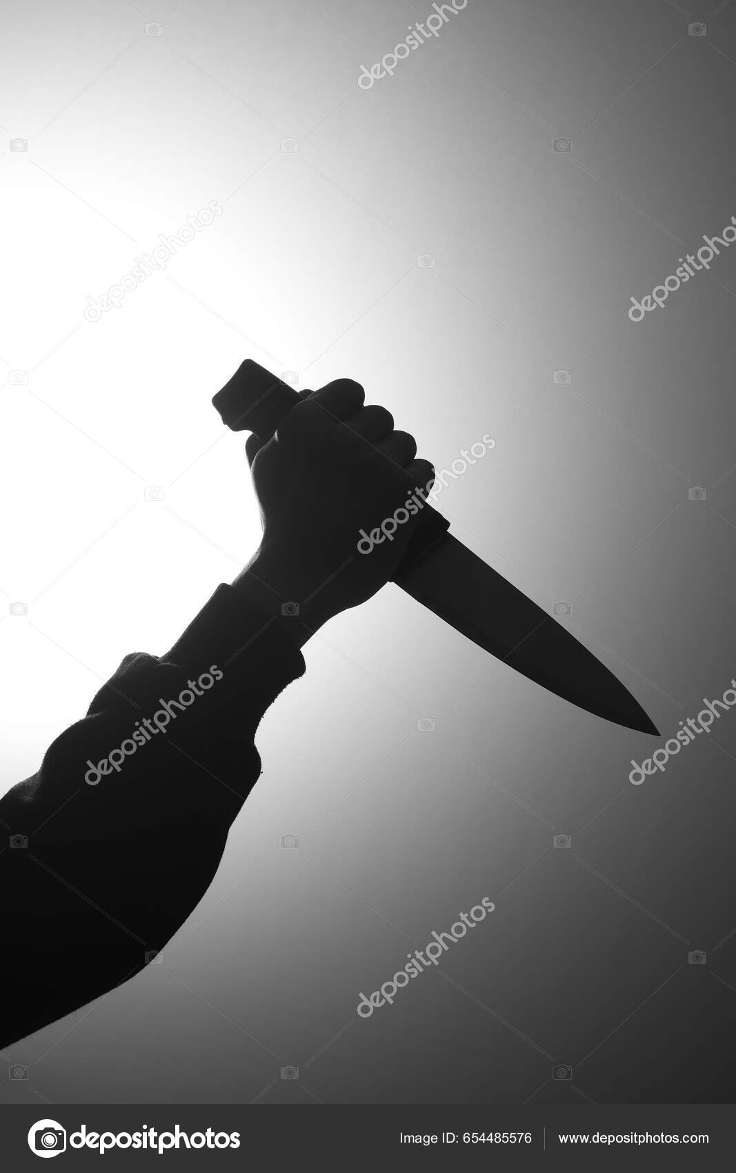Close Male Hand Holding Knife Stab Someone Crimes Criminality Concept ...