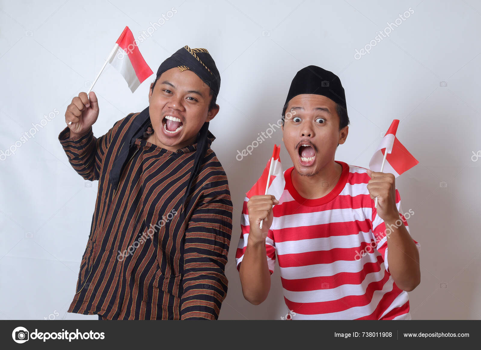 Portrait Two Amazed Asian Man Javanese Madurese Tribes Holding ...