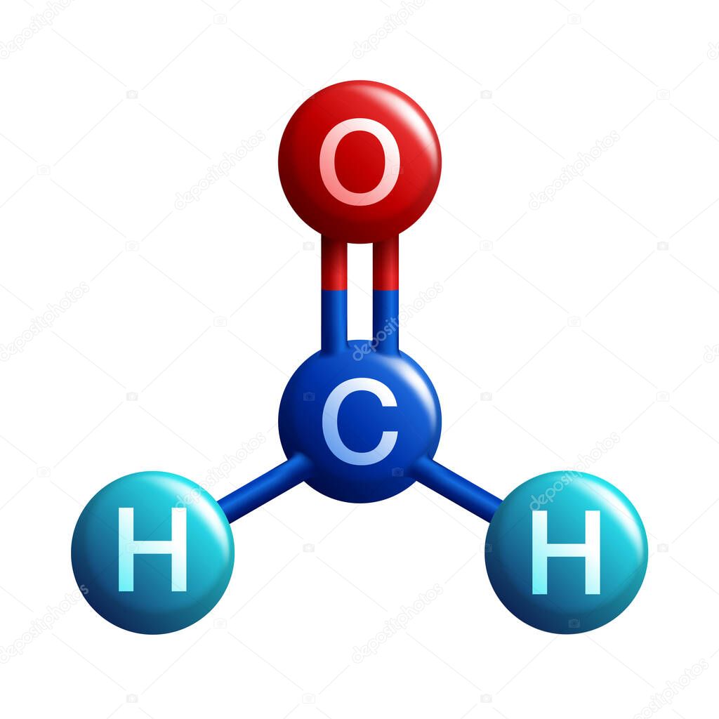 Formaldehyde 3D scheme with molecular structure - organic CH2O compound - pungent-smelling ...