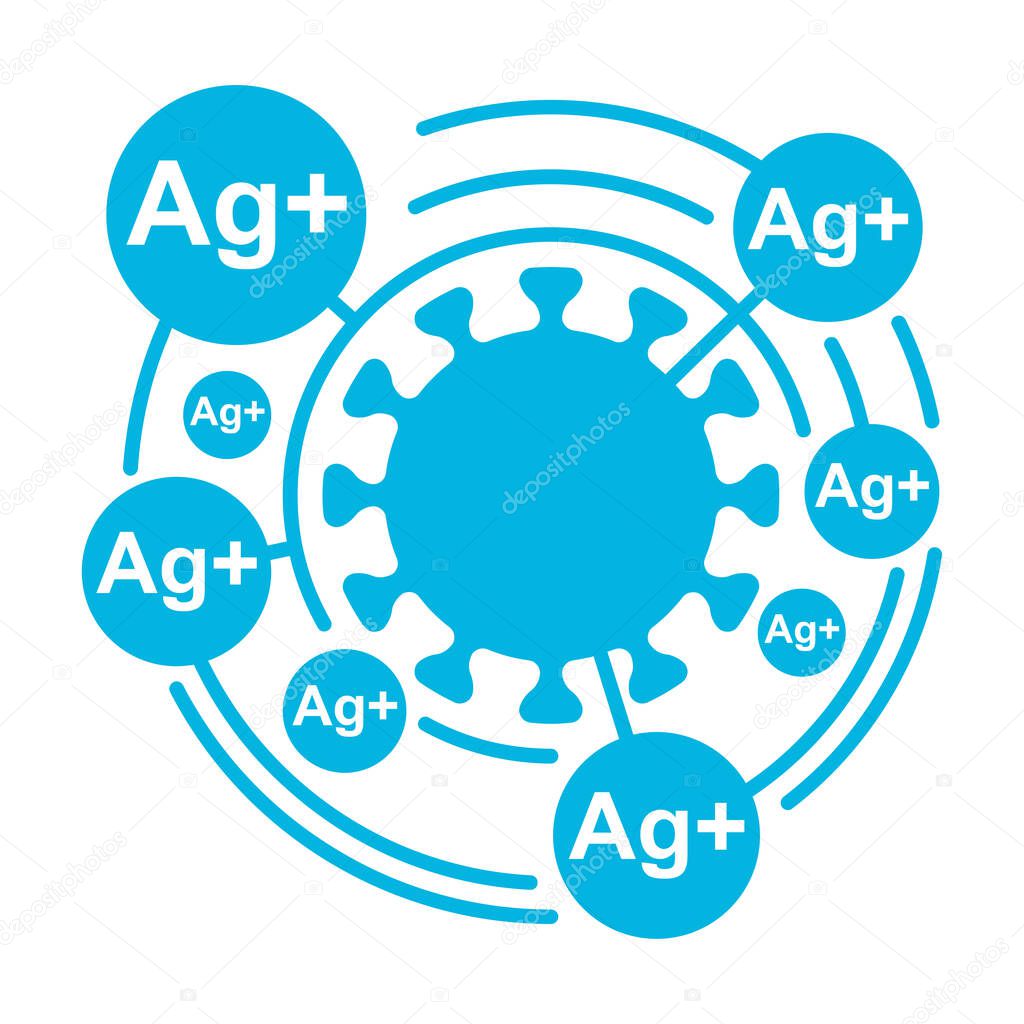 Silver ions, Ag-plus action flat emblem in blue and silver colors ...