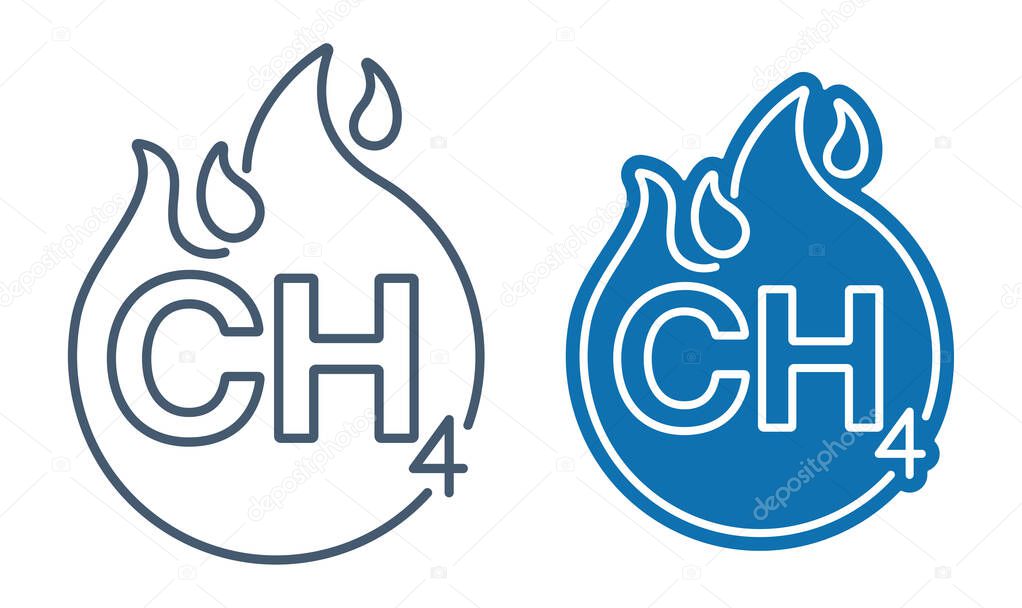 Icono plano y delgado de metano compuesto químico con fórmula CH4 ...