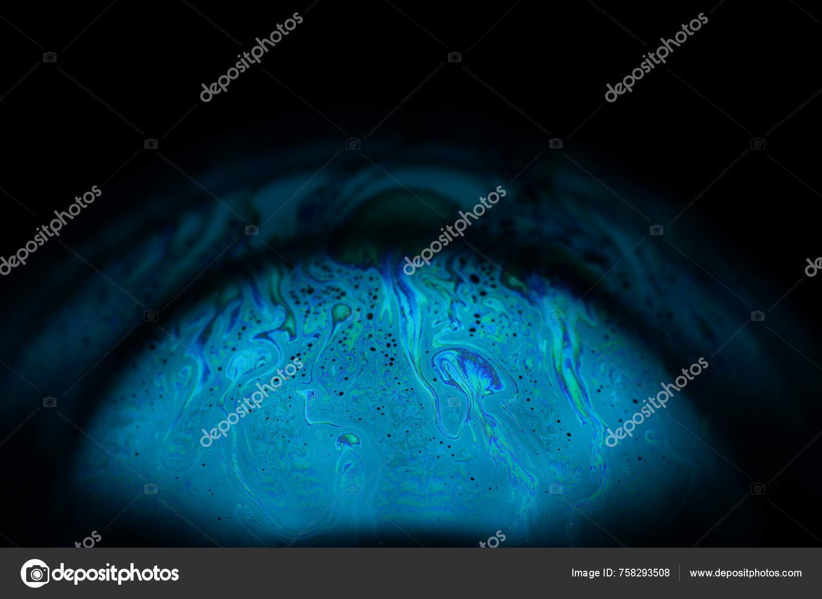 Bright Blue Liquid Black Background Oil Stains Movement Bright ...