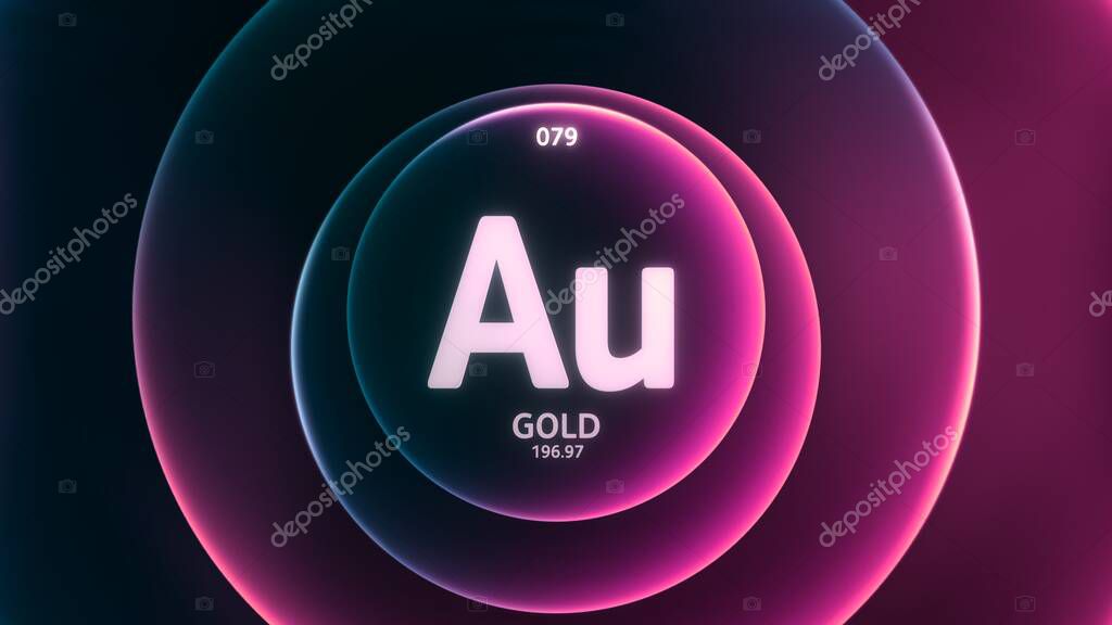 El oro como elemento 79 de la tabla periódica. Ilustración conceptual ...