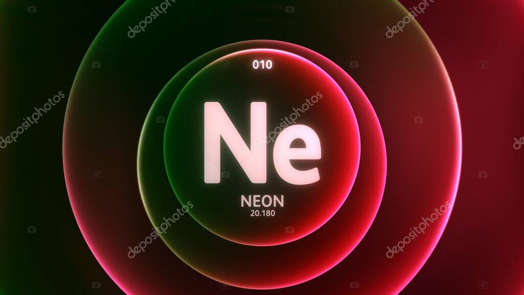 Neón como elemento 10 de la Tabla Periódica. Ilustración conceptual ...