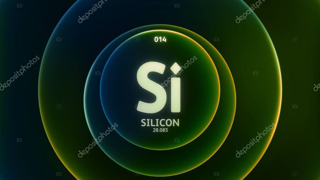 Silicio como Elemento 14 de la Tabla Periódica. Ilustración conceptual ...