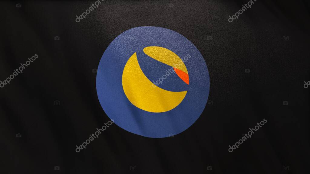 Logotipo del icono de la moneda Terra LUNA en el fondo de la bandera ...