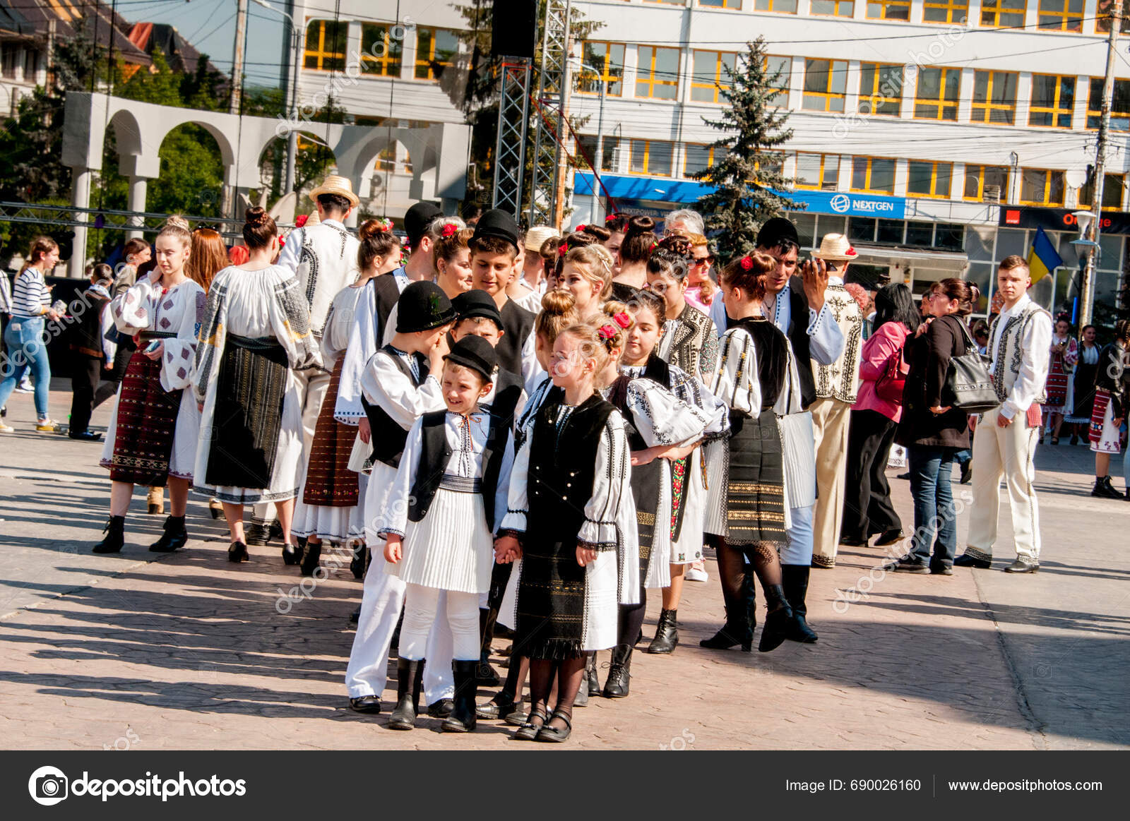 Young Folk Dancers Gorj County Wear Brightly Colored Traditional ...