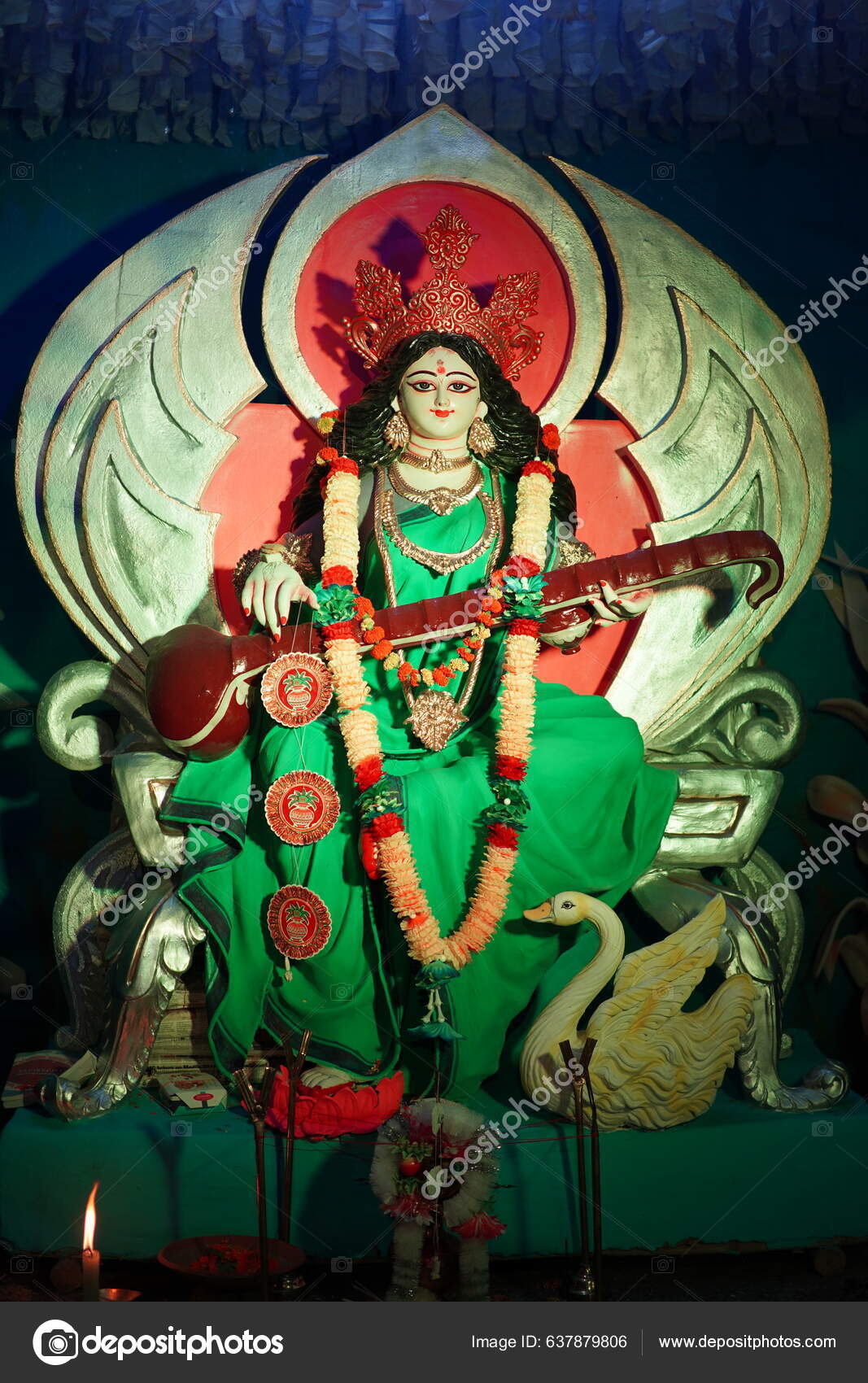 Saraswati Devi Hindu Goddess Saraswati Idol — Stock Photo ...