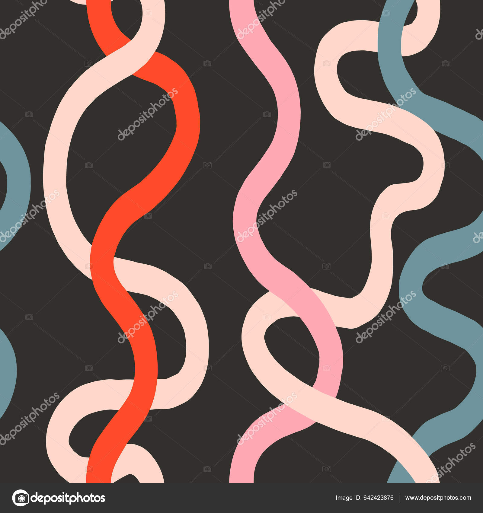 Vector Twisted Curvy Lines Pattern Abstract Seamless Texture Hand Drawn ...