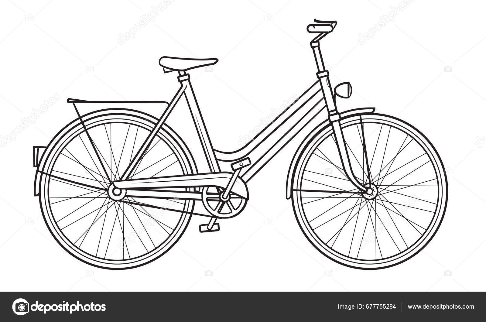 Classic Woman's Bicycle Outline Drawing Stock Illustration Stock Vector ...