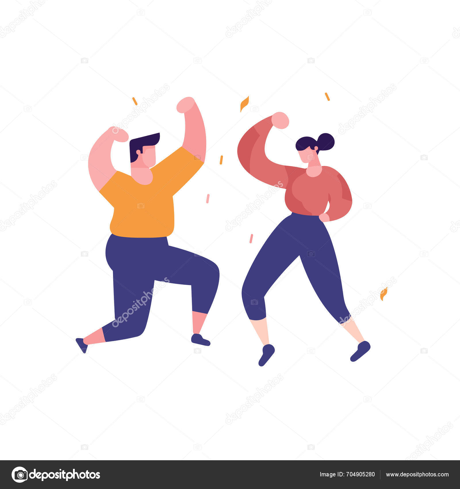 Happy Male Female Characters Dancing Celebrating Excitement Joyful ...
