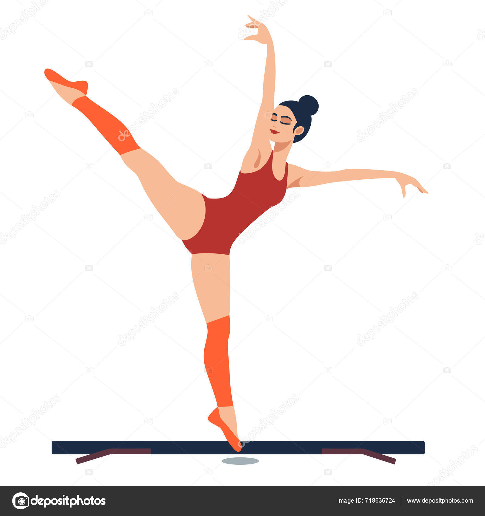 Mujer Gimnasta Realizando Rutina Haz Equilibrio Vistiendo Calentadores ...