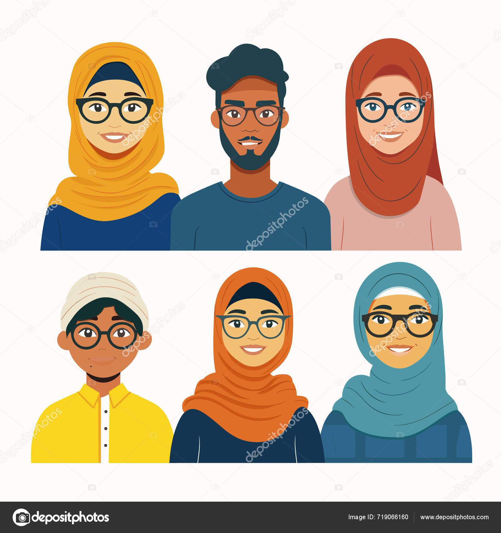 Three Muslim Characters Wearing Traditional Garments Smiling Diversity ...