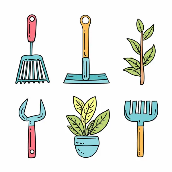 Herramientas de jardiner a dibujadas a mano plantas vector ilustraci n fondo blanco aislado ...