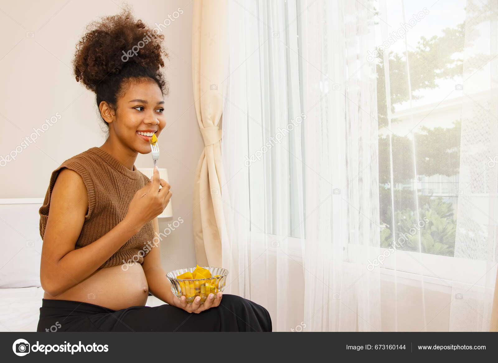 Young Mother Thai African Descent Eats Steamed Pumpkin Health Healthy ...