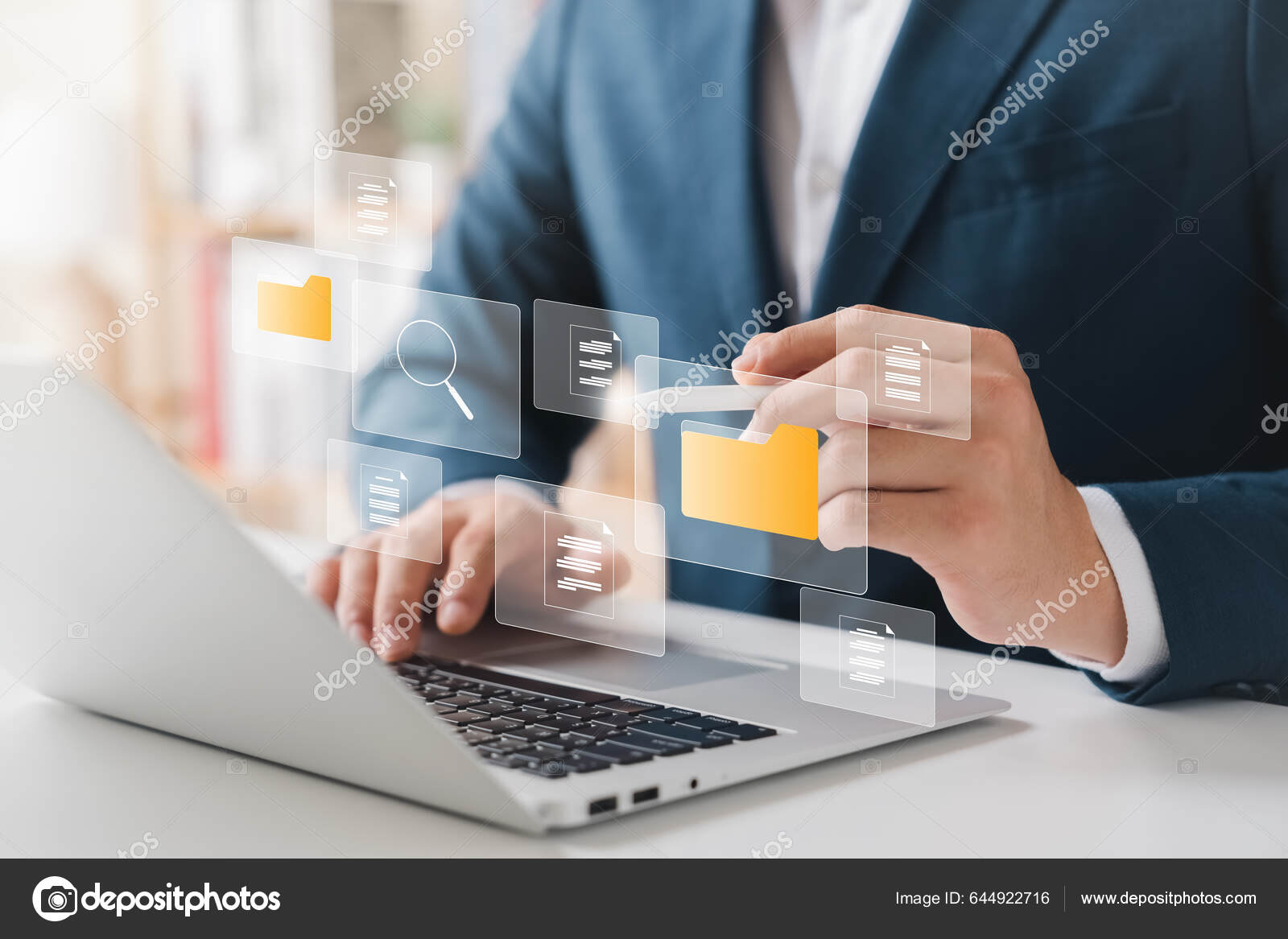Document Management System Concept Business Man Touch Folder Document ...
