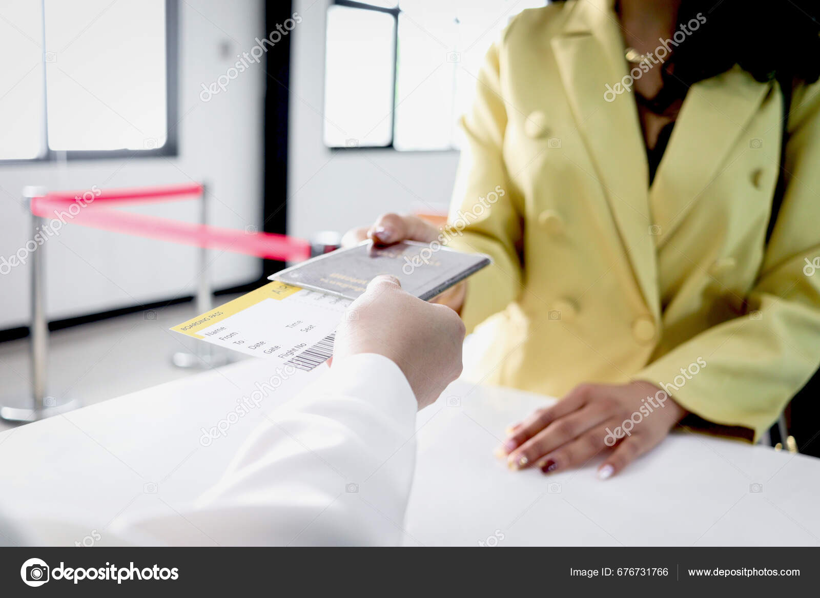 Hand Passenger Service Agent Staff Receiving Passport Boarding Pass ...