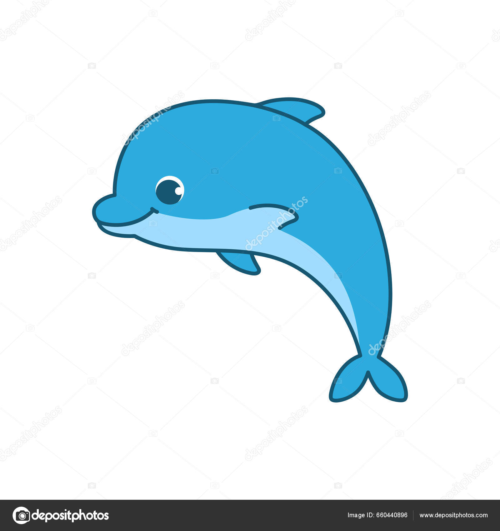 Lindo Delfín Animal Ilustración Vectorial Personaje Dibujos Animados ...