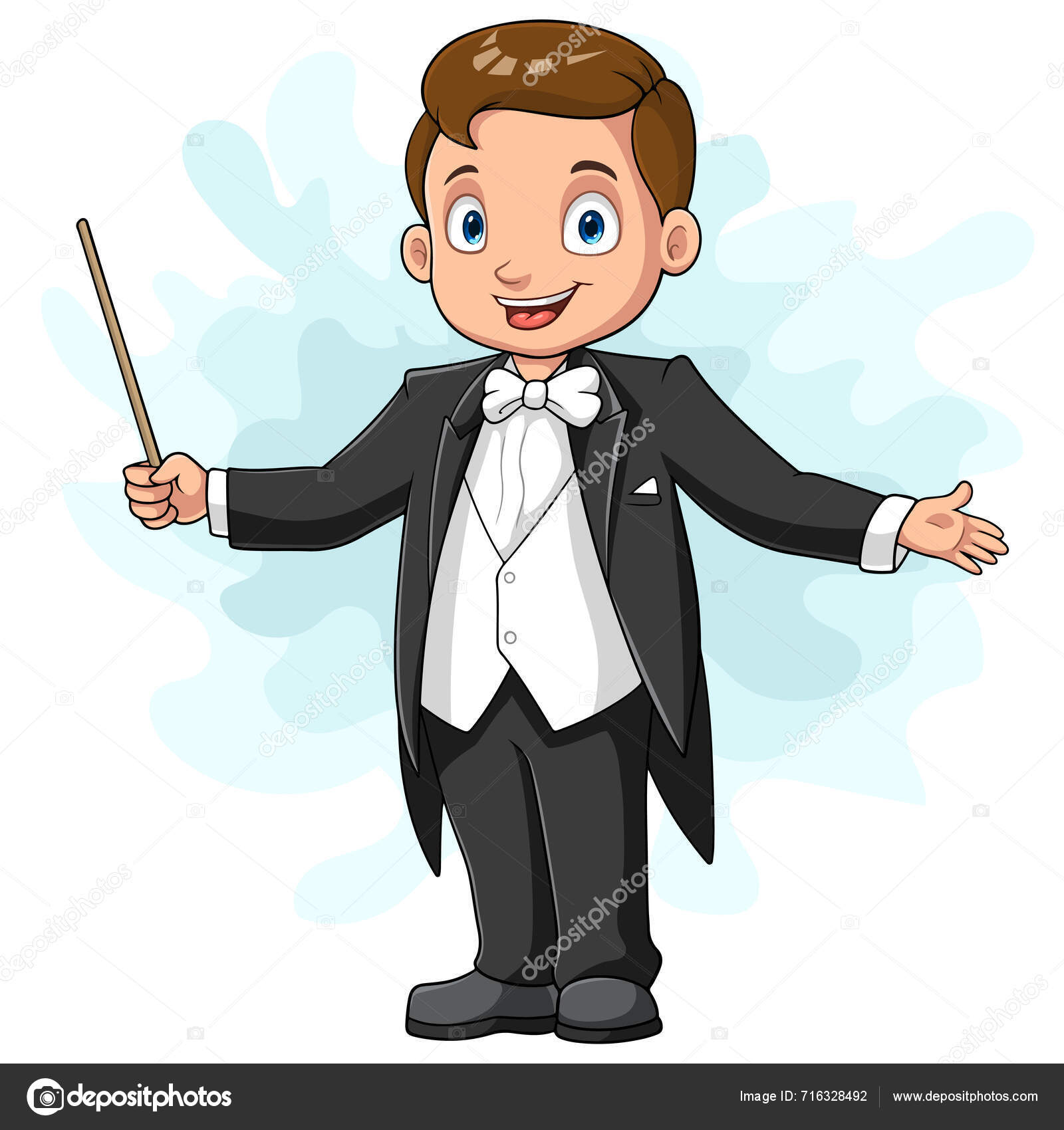 Dibujos Animados Chico Director Dirección Con Bastón Vector de stock ...