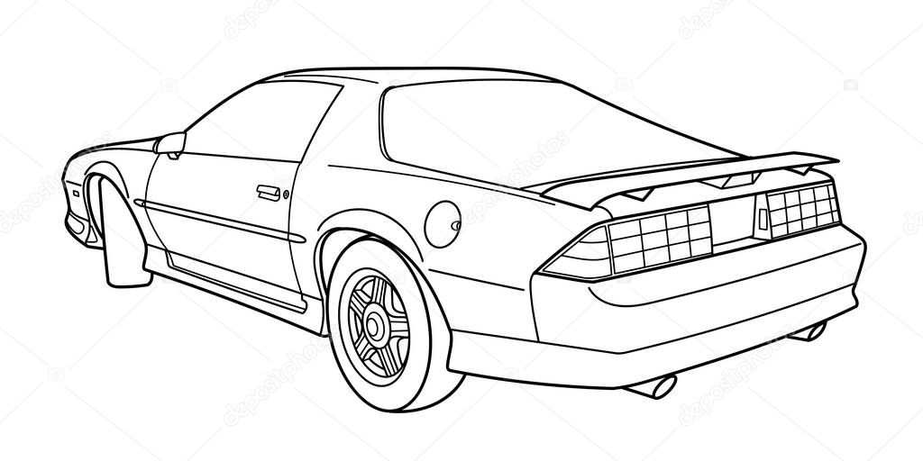 Outline drawing of a classic american sport car from rear and side view ...