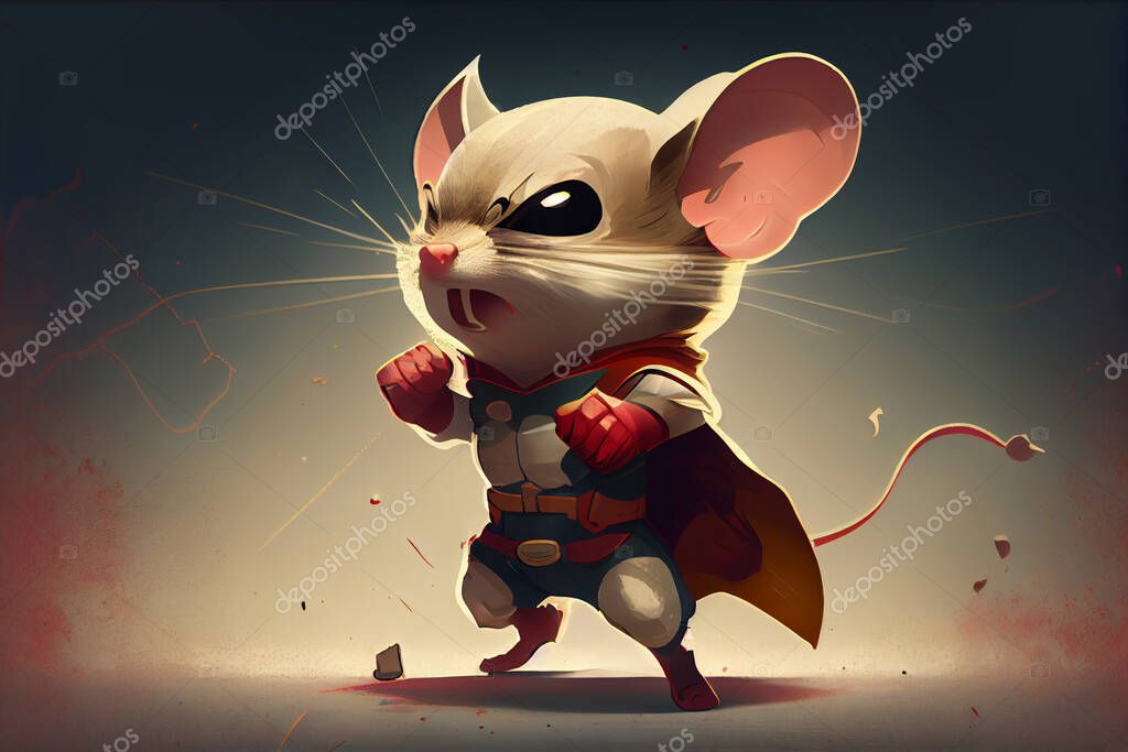 Ilustración 3d de una obra de arte del ratón del superhéroe, arte ...