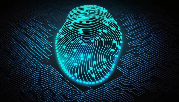 Biometrics identification and cyber security concept. Glowing neon ...
