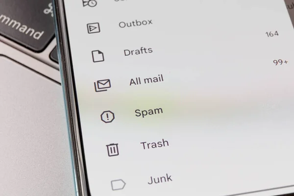 Spam in email inbox. Email inbox on smartphone - junk, trash, spam ...
