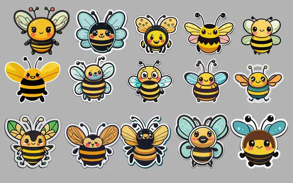 Vectores de Conjunto de dibujos animados de abeja, imágenes vectoriales | Depositphotos