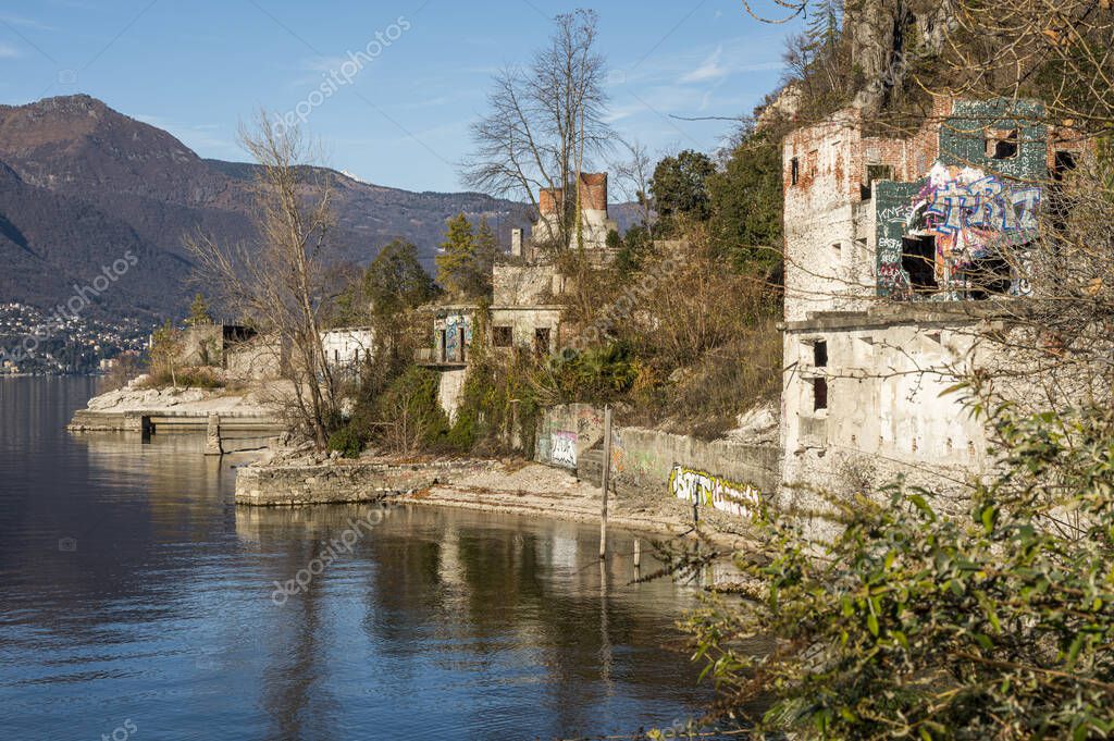 Castelveccana, Italy- 12-27-2022: Red brick chimneys and abandoned ...