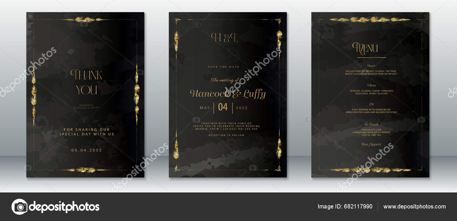 Golden Wedding Invitation Card Template Luxury Design Dark Background ...