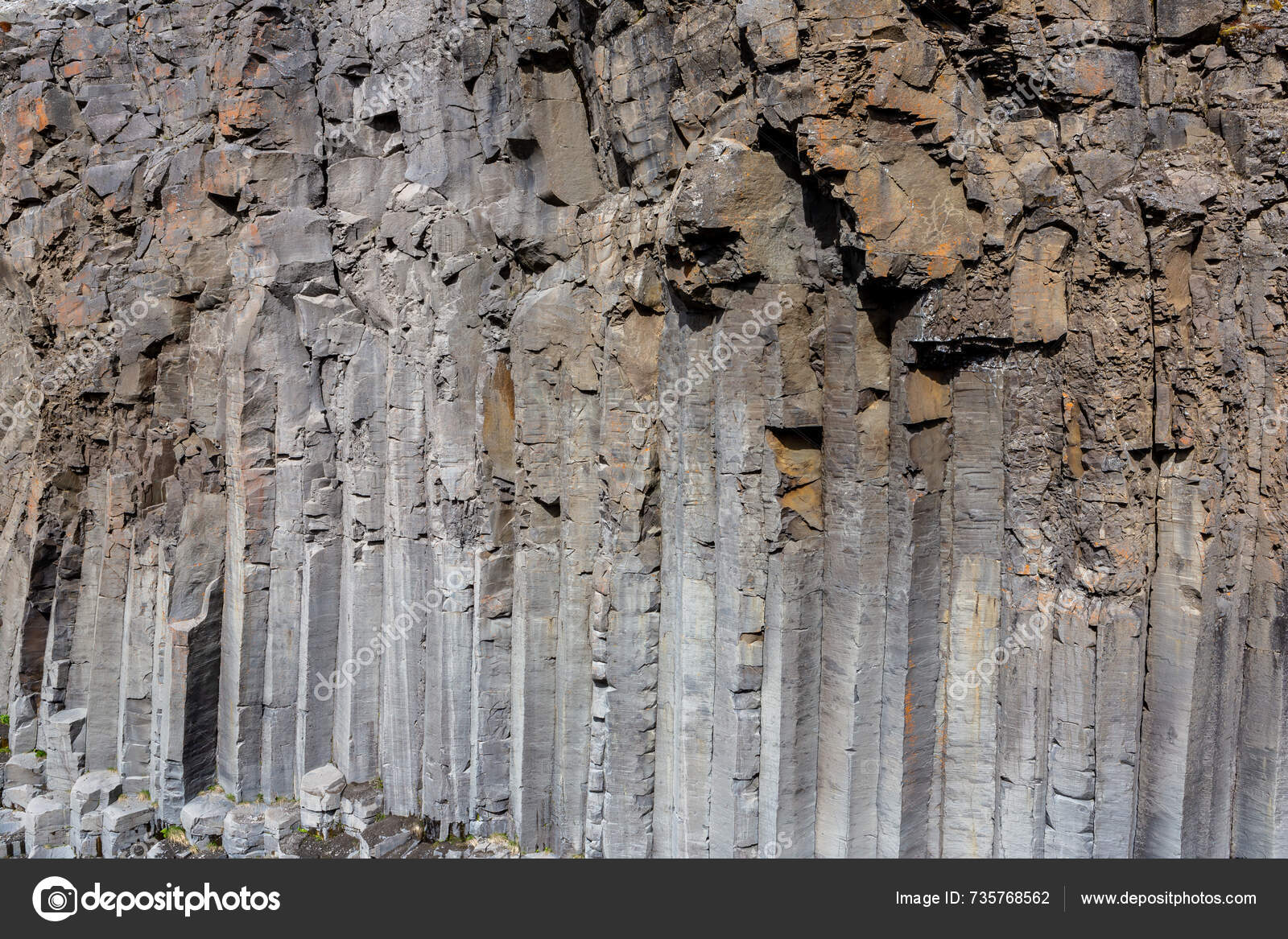 Volcanic Vertical Basalt Columns Close View Studlagil Canyon Basalt ...
