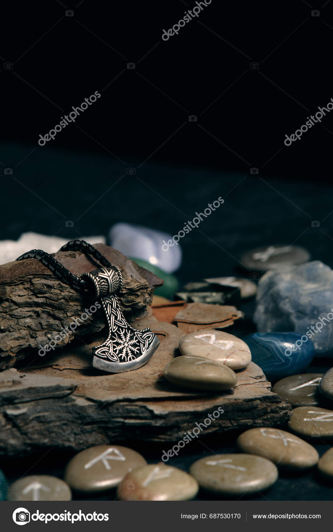 Silver Runic Talisman Hammer Thor Surrounded Handmade Stone Runes ...