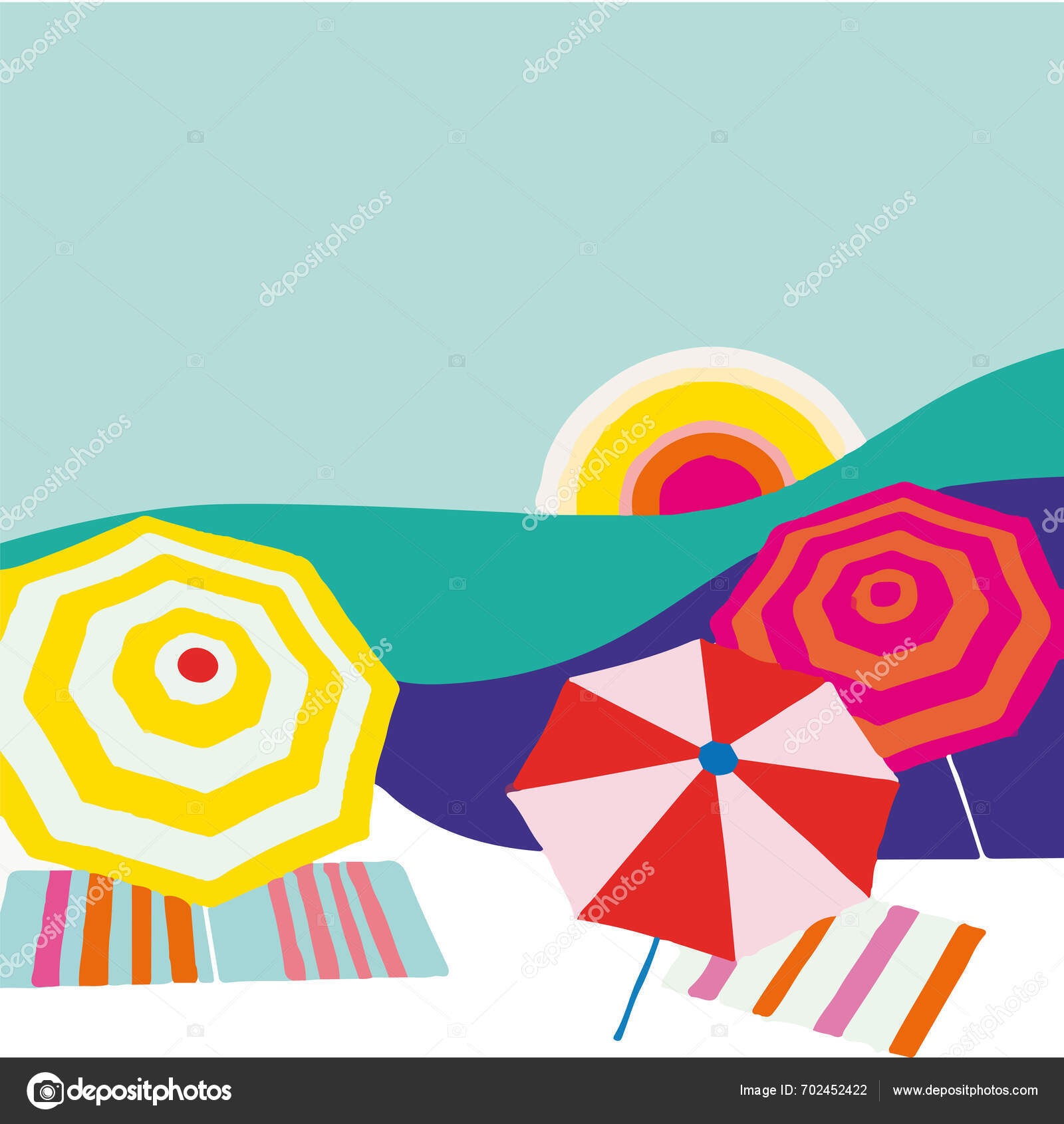 Fondo Verano Con Sombrillas Sol Playa Ilustración Vectorial Vector de ...