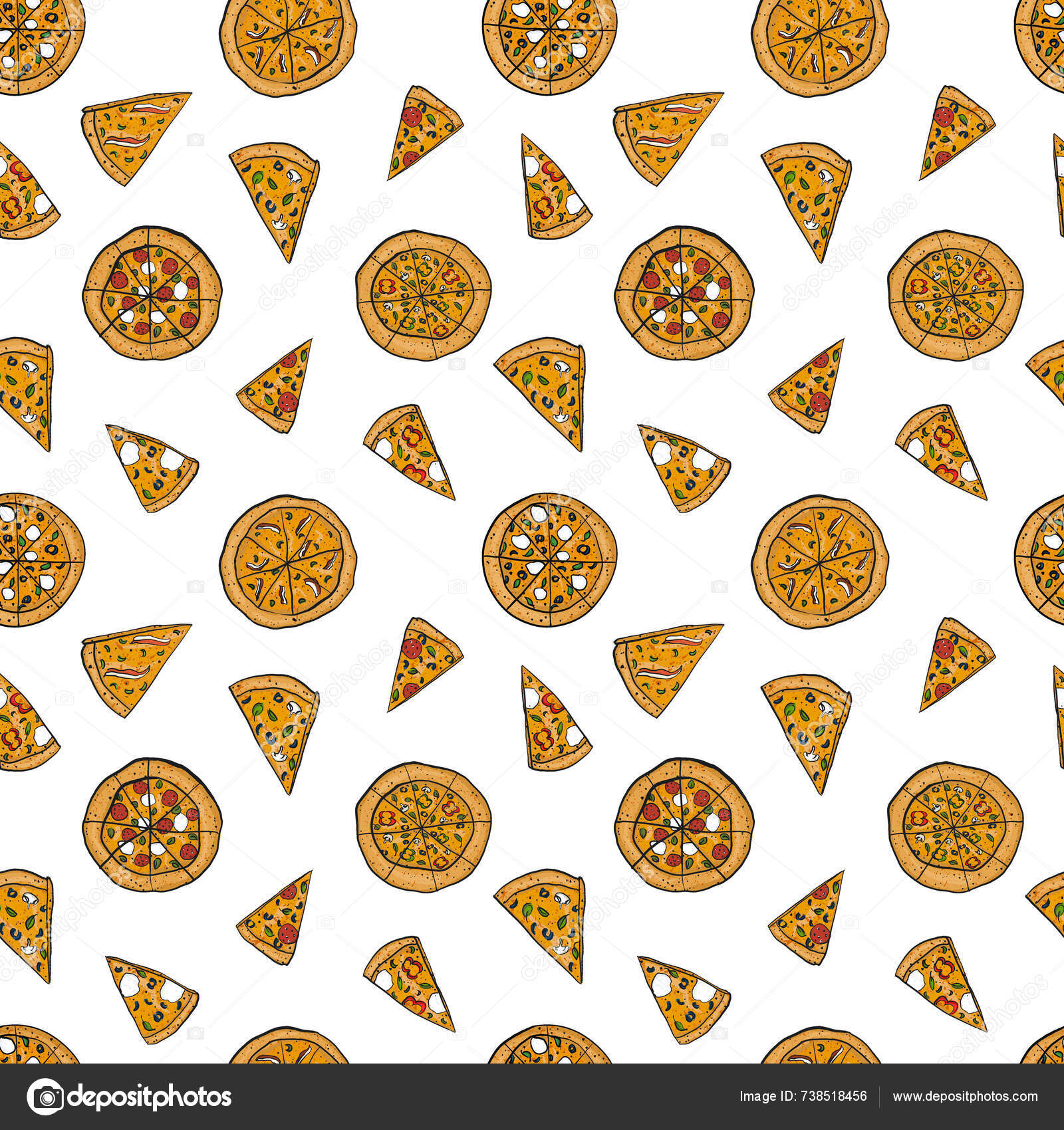 Pizza Seamless Pattern Colorful Doodle Fast Food Pattern Transparent ...
