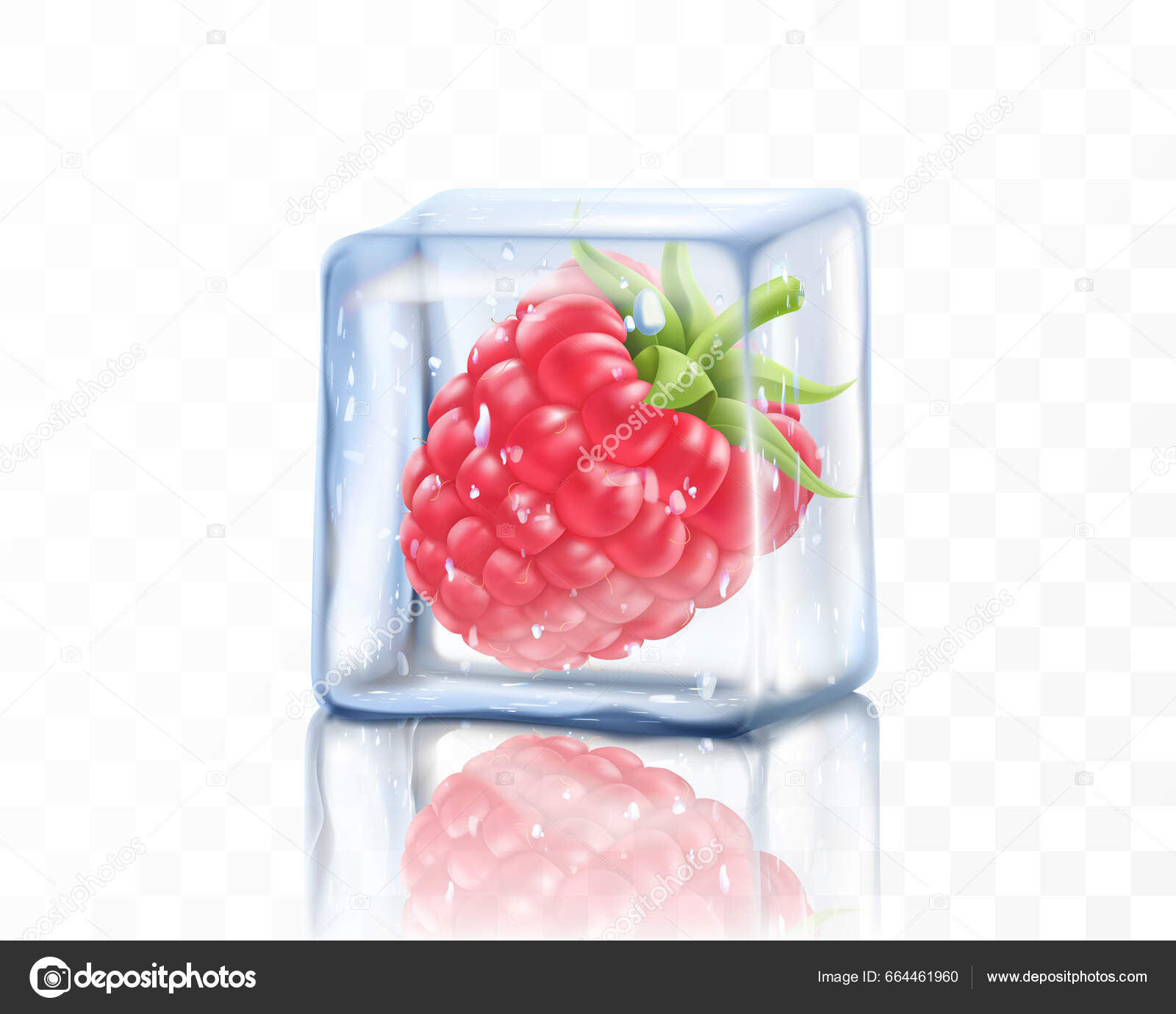 Fresh Ripe Raspberry Ice Cube Isolated Transparent Background Frozen ...
